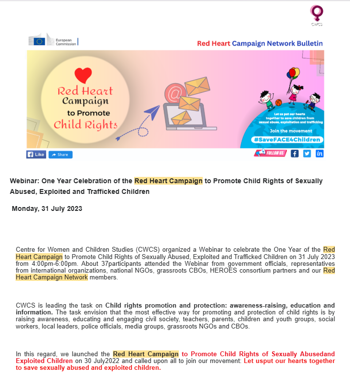 Red Heart Campaign To Promote Child Rights | CWCS